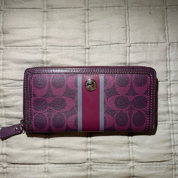 Coach | Bags | Coach Purple And Gray Signature Wallet | Poshmark